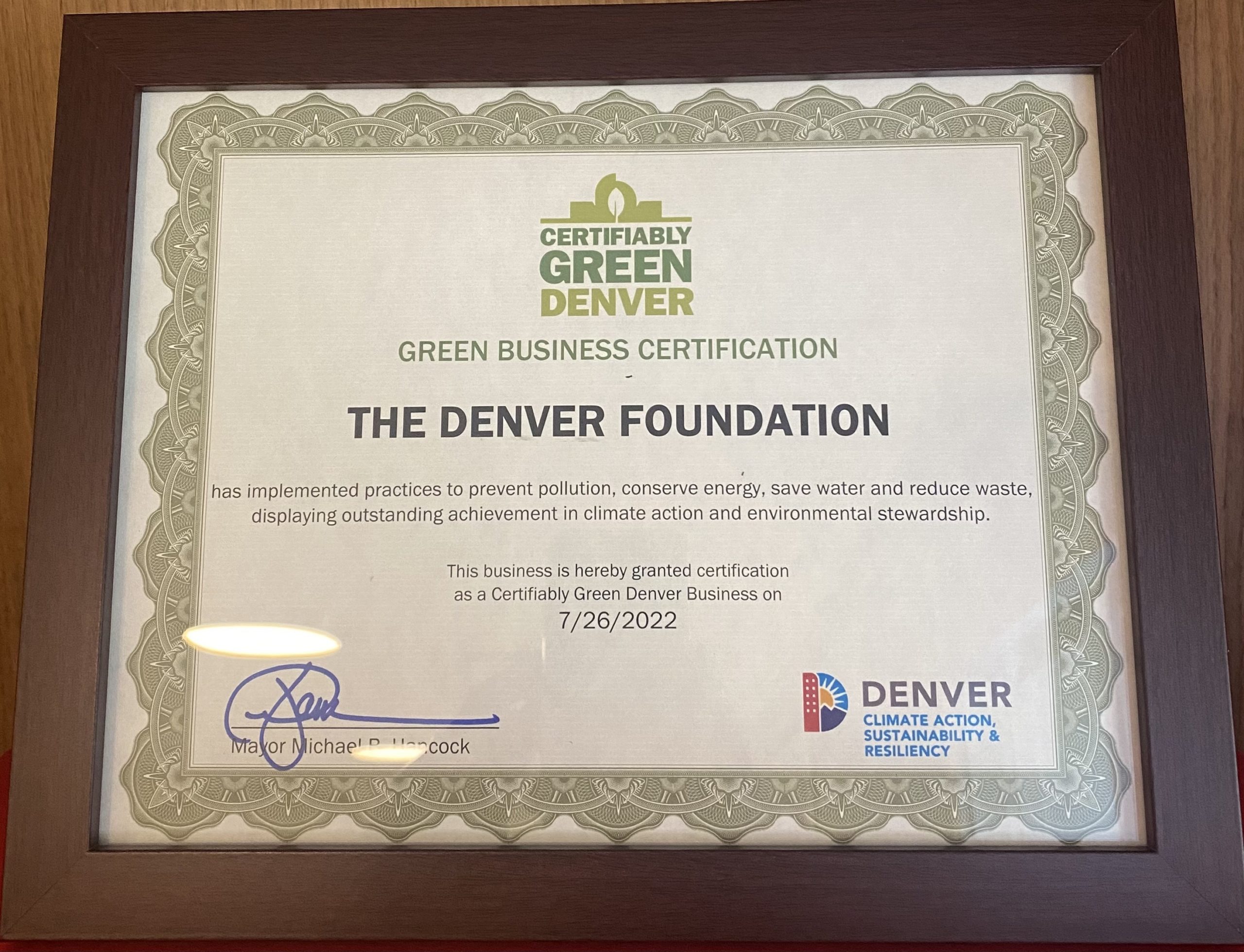 We’re a Certified Green Denver Business - The Denver Foundation